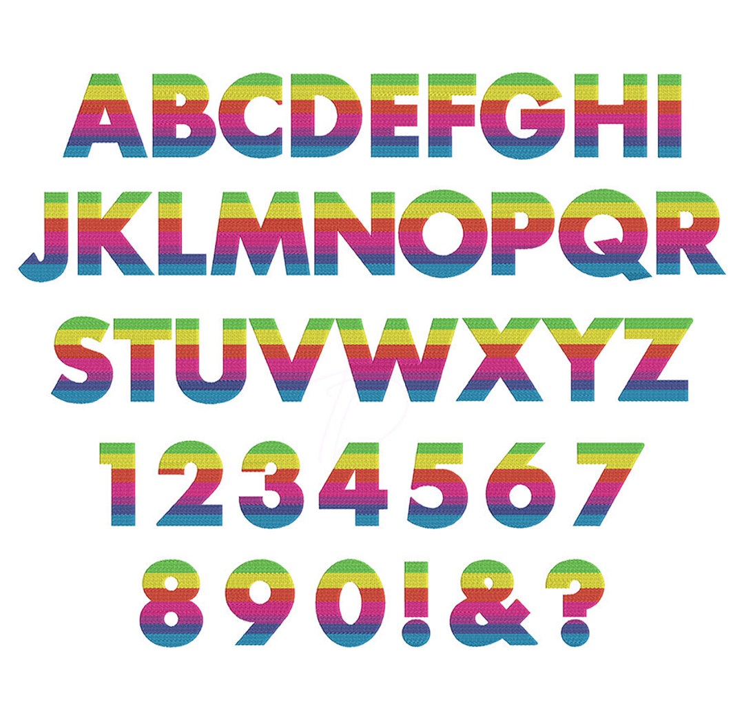 Rainbow Embroidery Font. Colors Embroidery Alphabet. Machine Embroidery ...