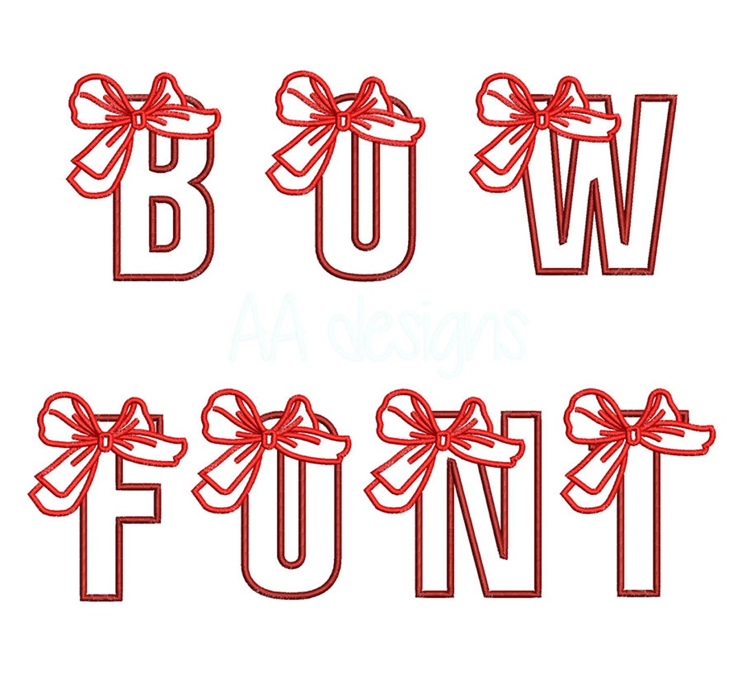 Bow Applique Embroidery Font. Applique Alphabet With Bow. Cute Bow ...