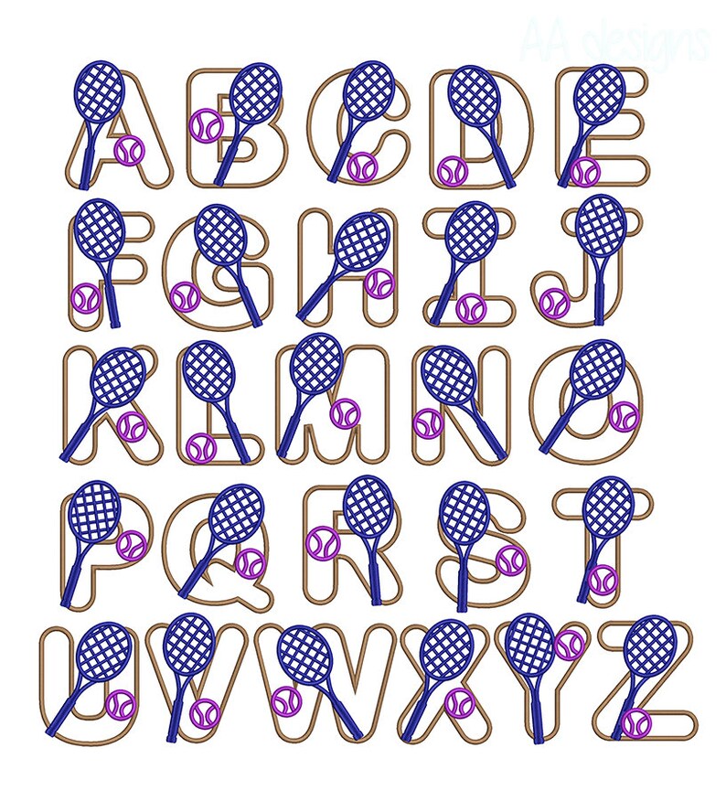 Tennis Applique Embroidery Font. Applique Alphabet With Tennis for ...