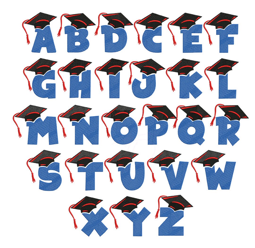 Graduation Embroidery Font. Machine Embroidery Alphabet. Graduate ...