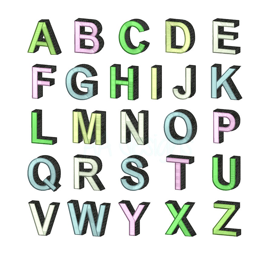3D Block Letters for Embroidery. Machine Embroidery 3D Block Alphabet ...