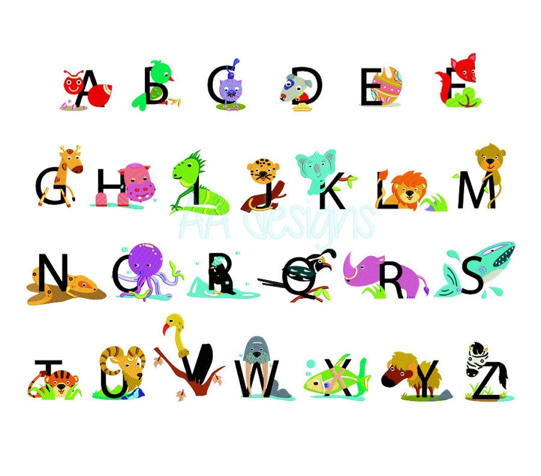 Animal Embroidery Digital Font. Zoo Embroidery Font. Machine Embroidery ...