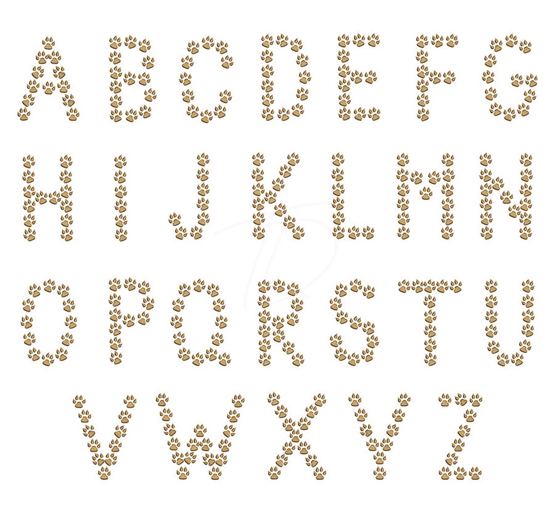 Paw Print Embroidery Font. Dog Paw Print Alphabet. Machine Embroidery ...