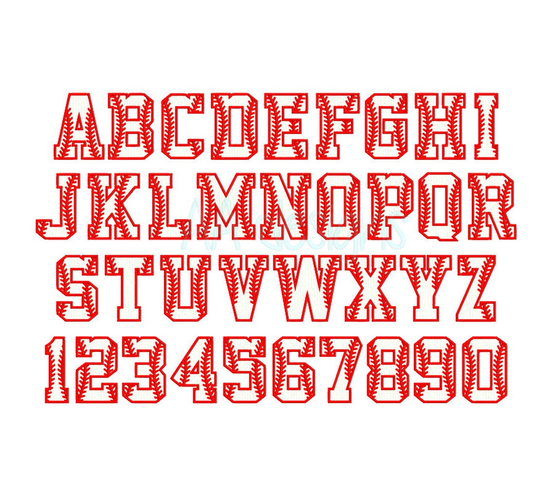 Baseball Embroidery Digital Font. Baseball Machine Embroidery Alphabet ...