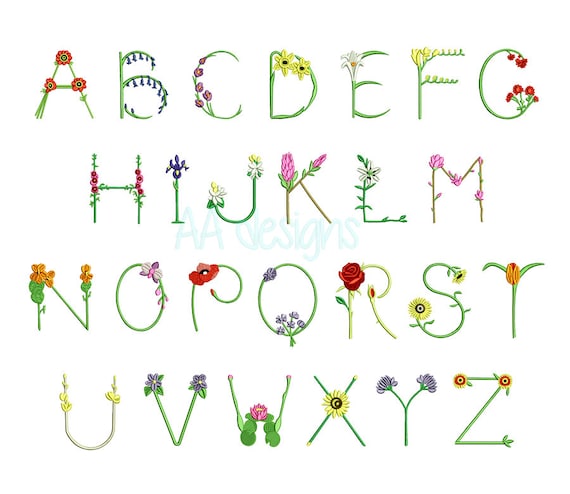Flower Embroidery Digital Font. Beautiful Flower Embroidery - Etsy