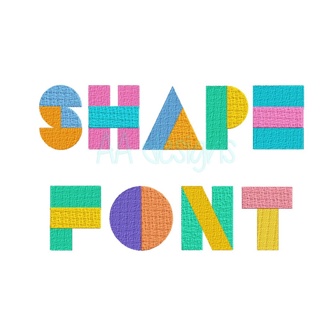 Shape Embroidery Digital Font. Colorful Shapes Alphabet. Machine ...