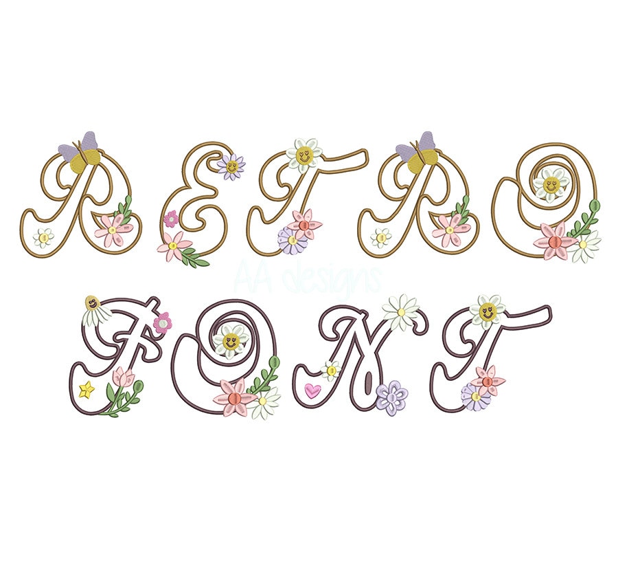 Groovy Retro Applique Embroidery Font. Applique Alphabet for Embroidery ...