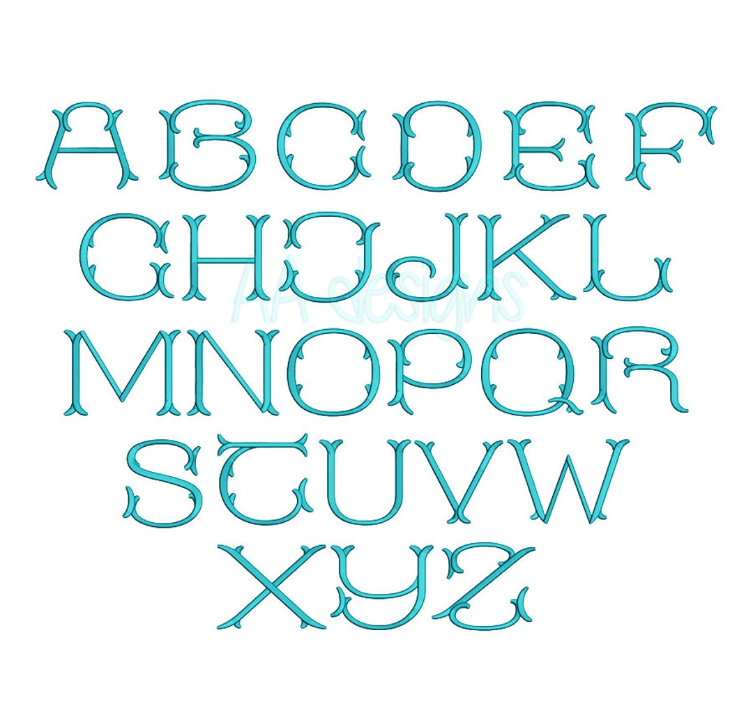 Modern Fishtail Embroidery Digital Font. Fishtail Font for Embroidery ...
