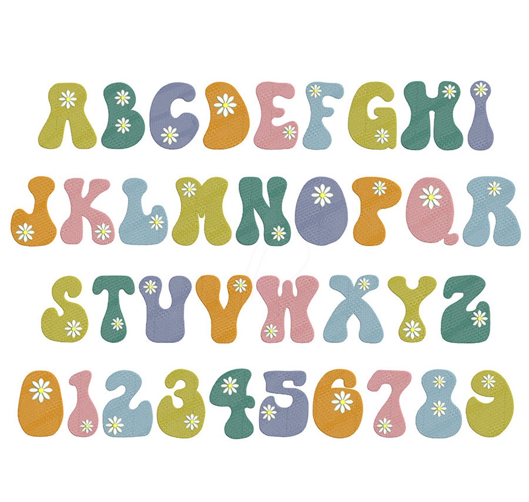 Groovy Embroidery Font. Groovy Embroidery Alphabet. Machine Embroidery ...