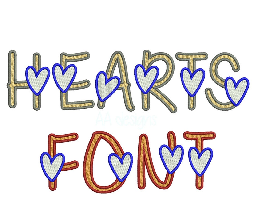 Heart Embroidery Font. Love Heart Alphabet. Valentine Embroidery Text ...