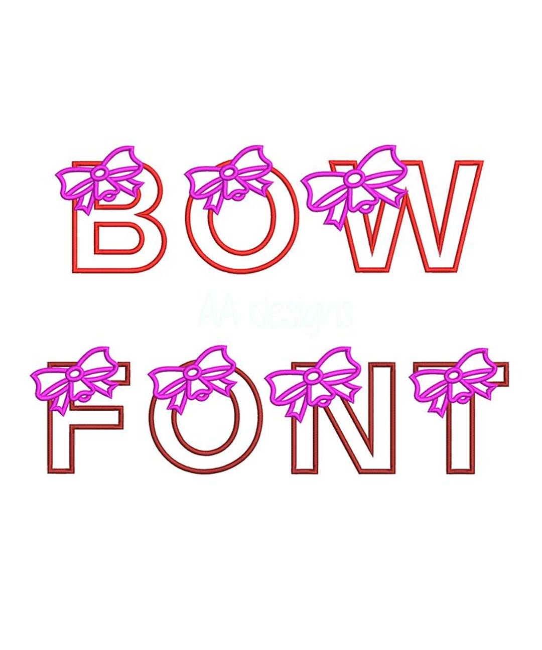 Bow Applique Embroidery Digital Font. Machine Embroidery Alphabet in ...