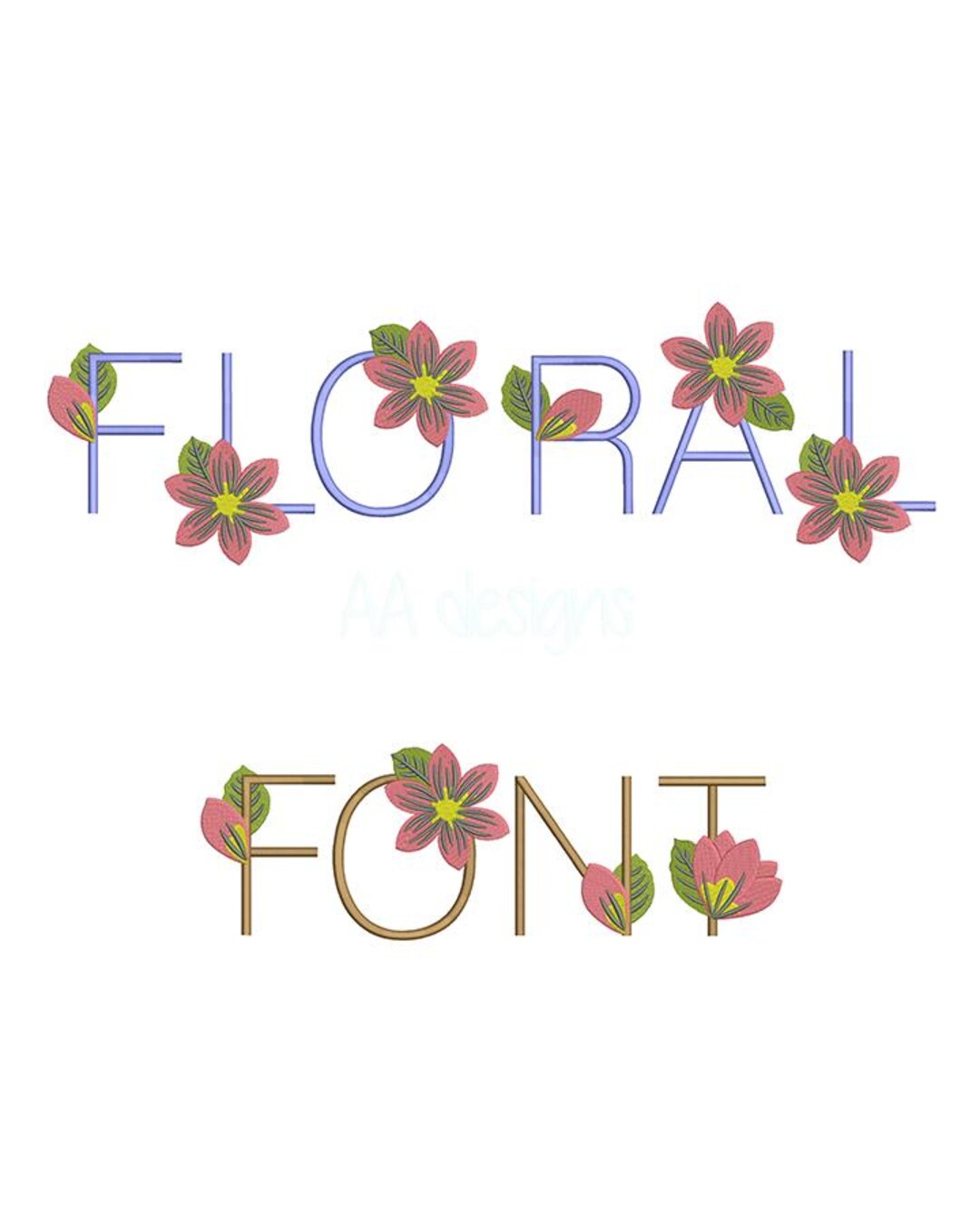 Floral Embroidery Font. Machine Embroidery Alphabet With Cutesy Floral ...