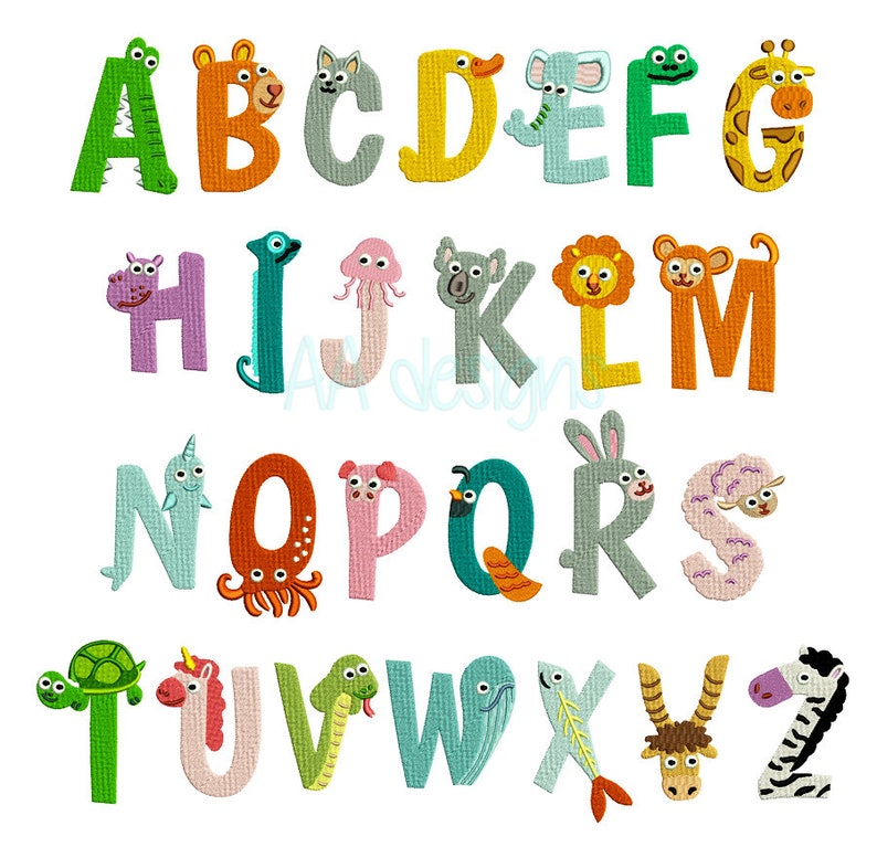 Safari Embroidery Digital Font. Zoo Embroidery Font. Animal - Etsy