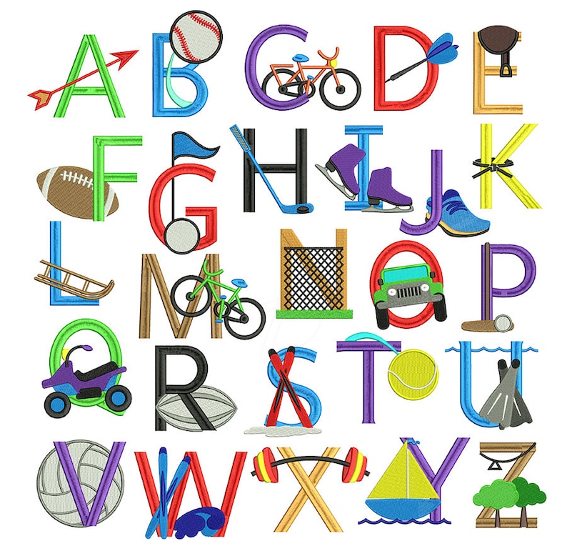 Sports Embroidery Font. Sports With Alphabet. Sport Monogram for ...