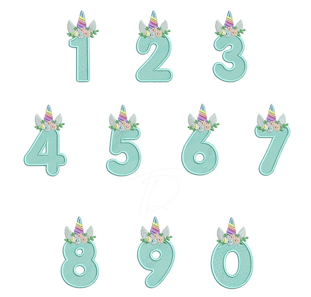 Unicorn Numbers Embroidery Font. Cute Unicorn Embroidery Numbers Only ...