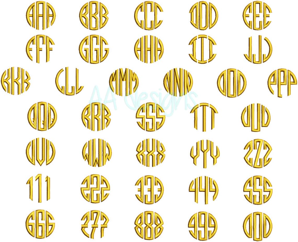 Circle Monogram Embroidery Digital Font. Monogram Circle - Etsy
