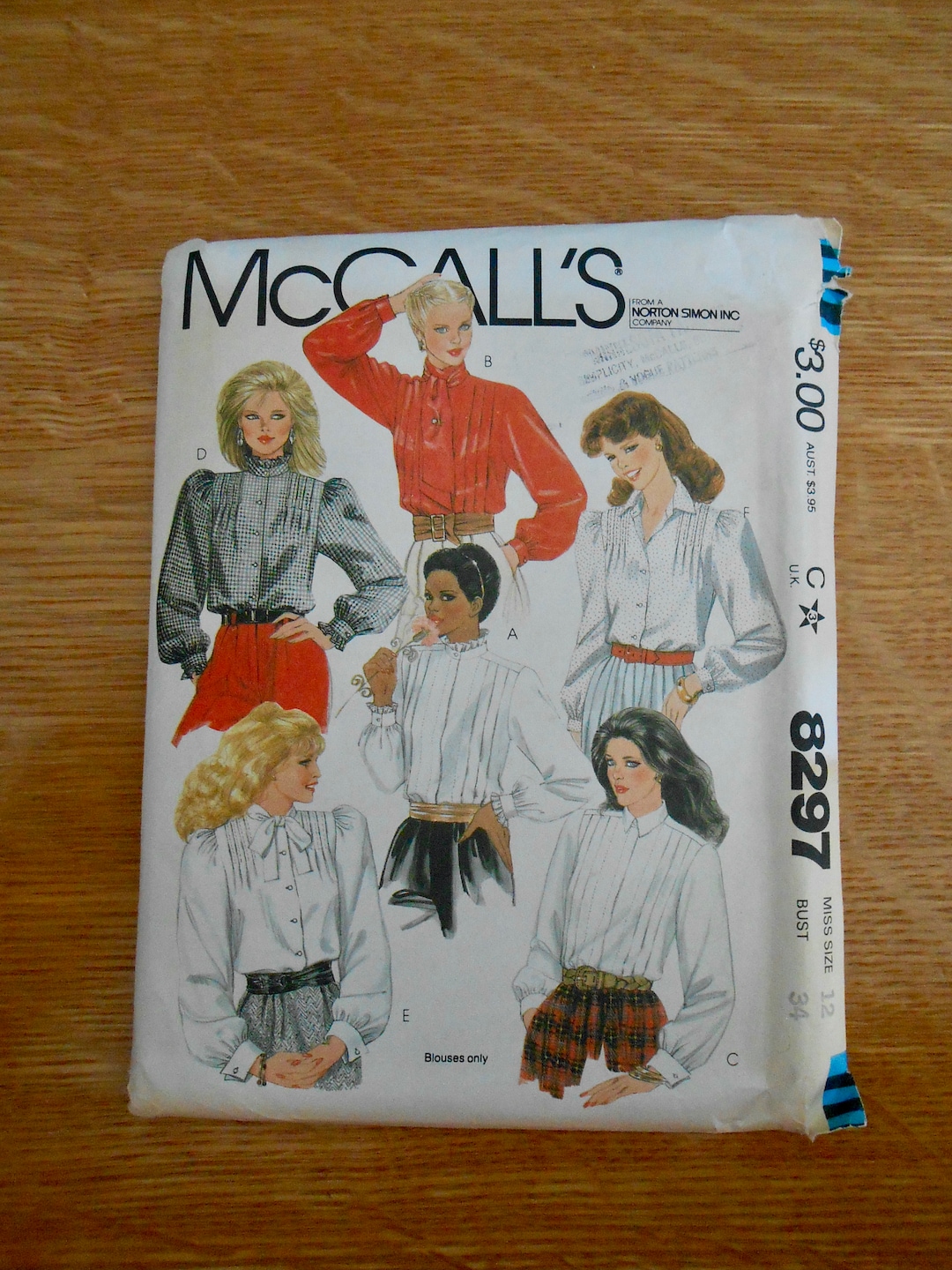 Vintage 1982 Uncut Mccall’s Sewing Pattern 8297, Misses Blouses Sizes ...