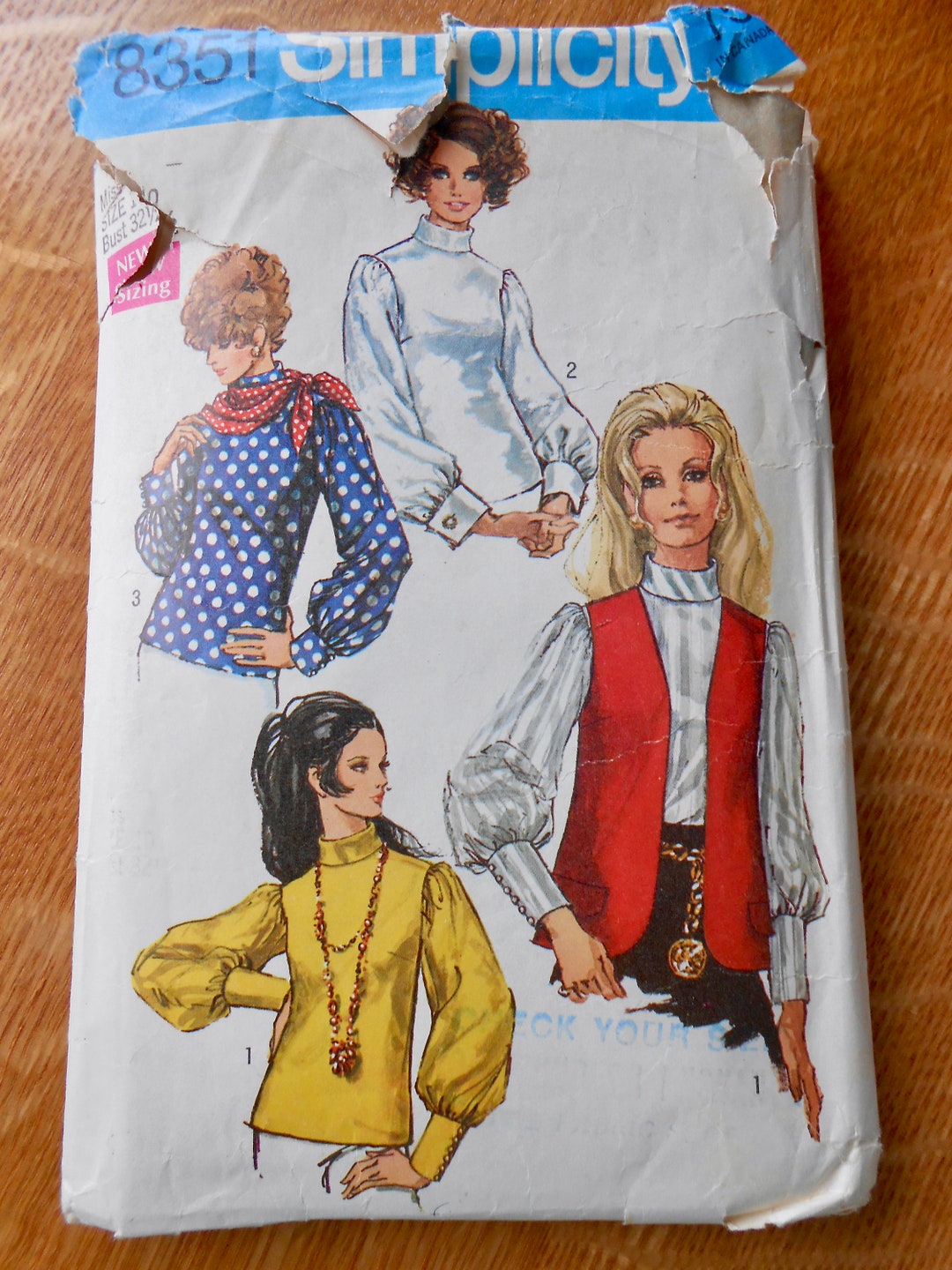 Vintage 1969 Simplicity 8351 Misses’ Size 10 Bust 32 1/2 Blouses, Vest and Scarf Sewing Pattern ...