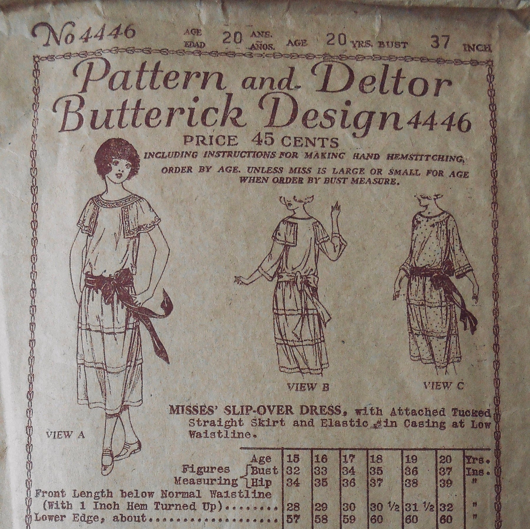 Vintage 1919 Butterick Design 4446 Misses Dress - Etsy