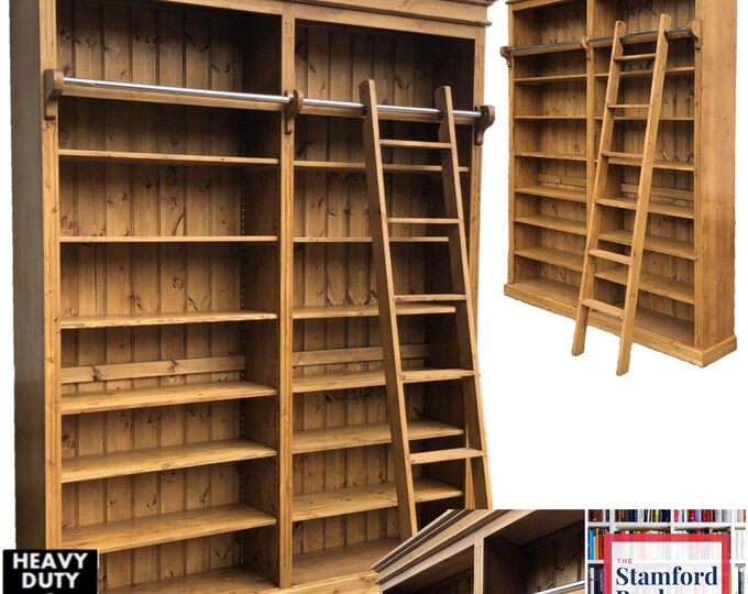 Solid Pine 8ft Tall Bookcase, Adjustable Display "heavy Duty" Library ...