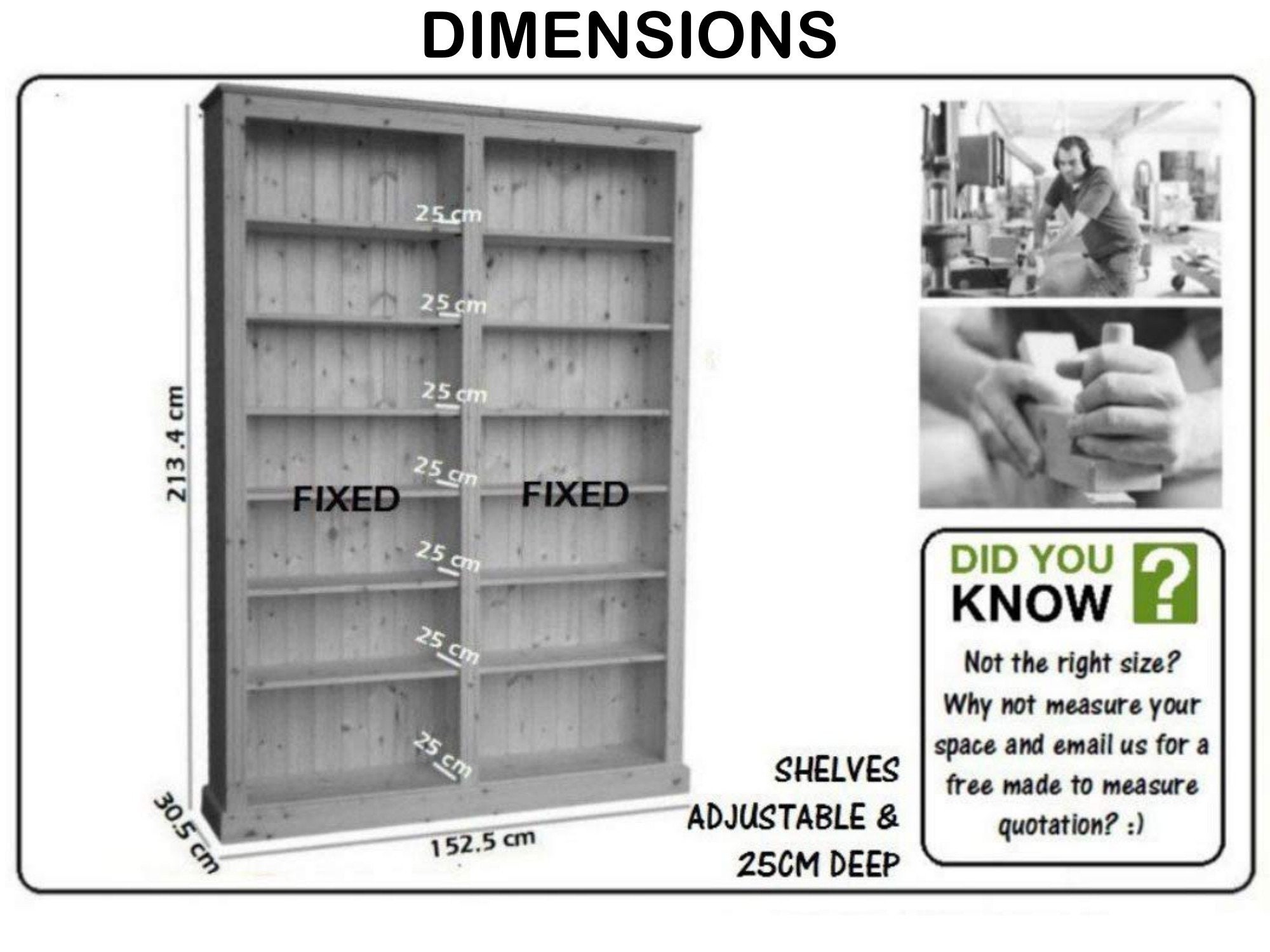Tall Solid Wood Bookcase 7ft X 5ft Adjustable Display | Etsy
