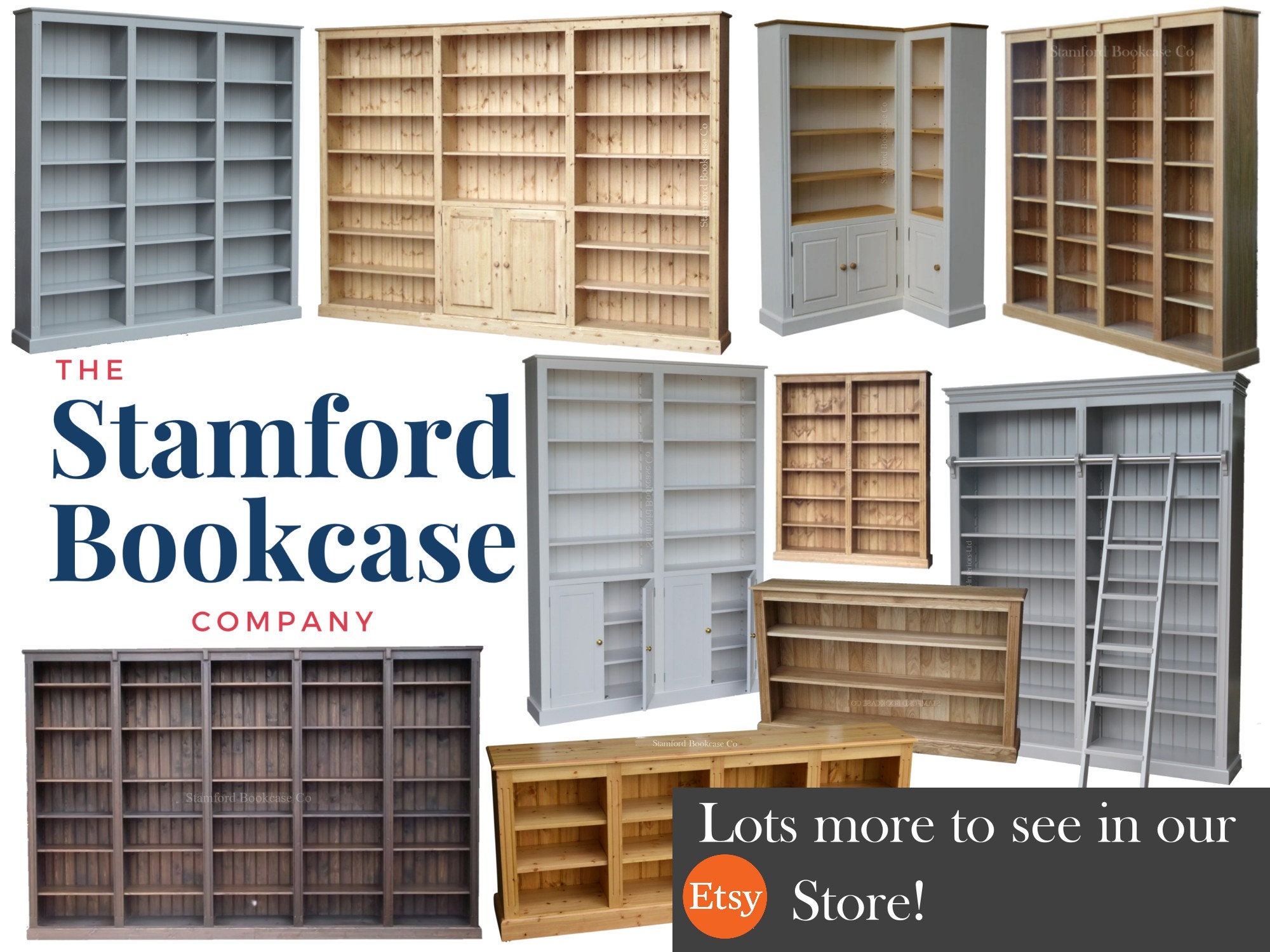 Solid Pine 7ft X 7ft Bookcase, Adjustable Display "heavy Duty" Library ...