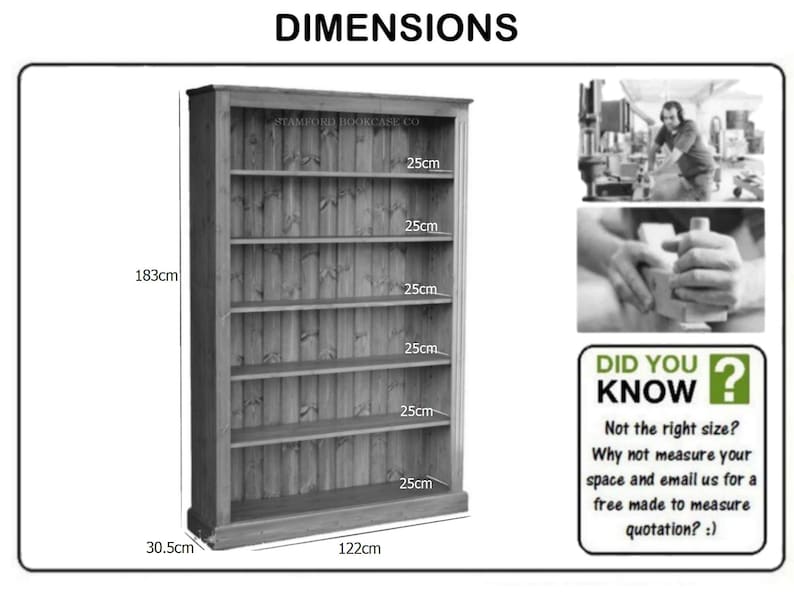 100% Solid Pine, Wooden 6ft X 4ft Bookcase, Handcrafted Adjustable ...