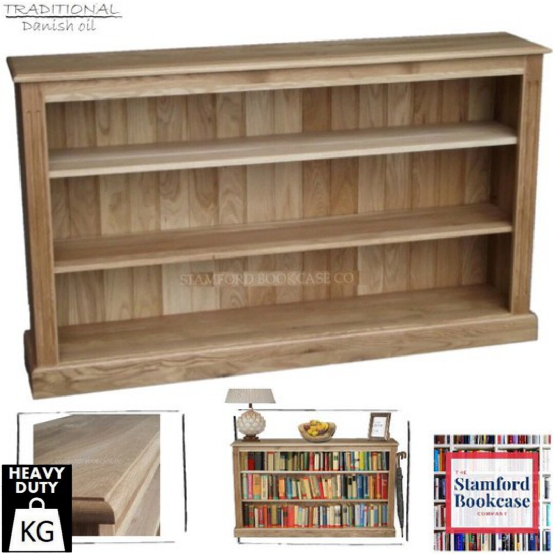 Genuine 100% Solid Oak, 3ft X 5ft Low Bookcase, Adjustable Wide ...