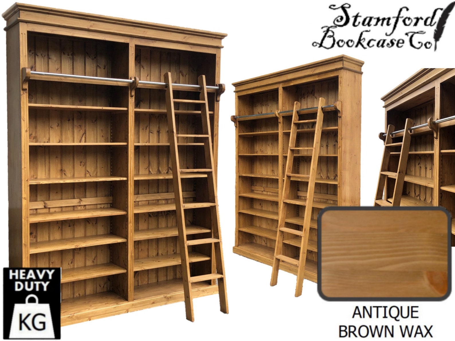 Solid Pine 8ft Tall Bookcase, Adjustable Display "heavy Duty" Library ...