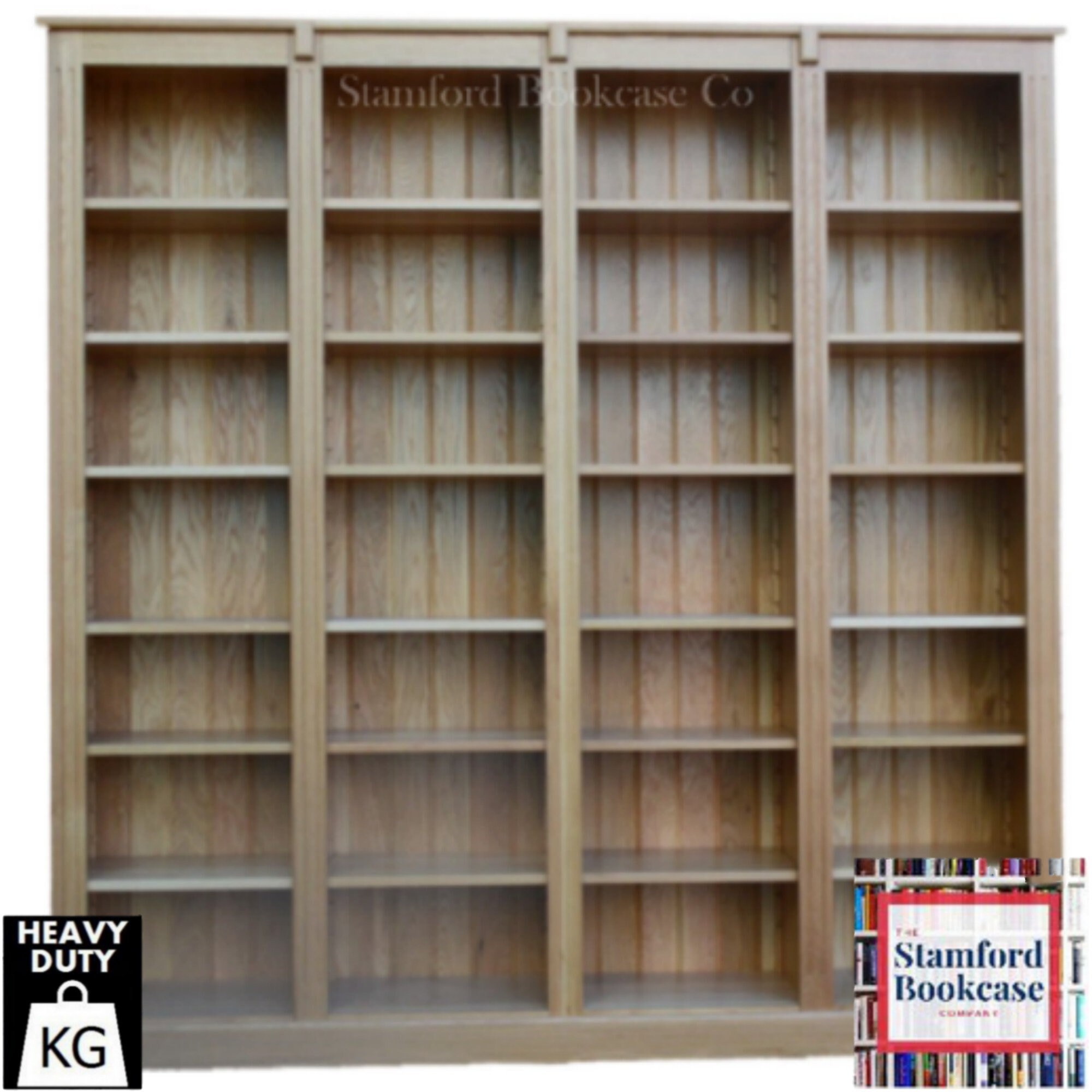 Genuine Oak Bookcase 7ft X 7ft Made in UK, Adjustable Display Shelving ...