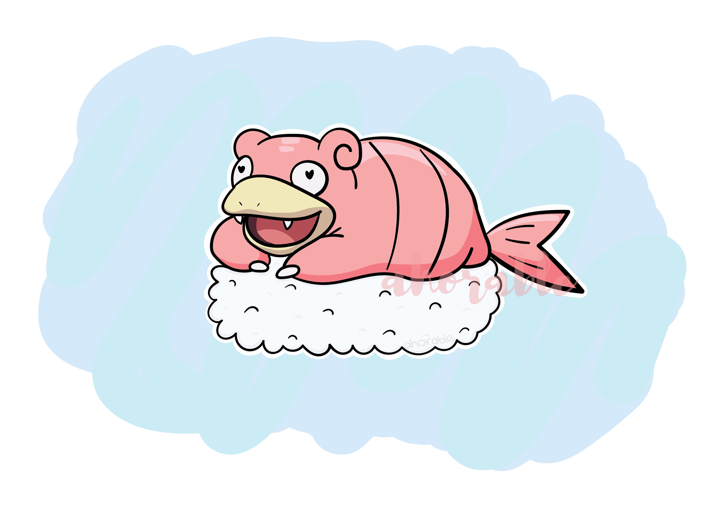 Pokemon Sushi Art Series: Slowpoke Nigiri. Digital Wall Art Print, Game ...