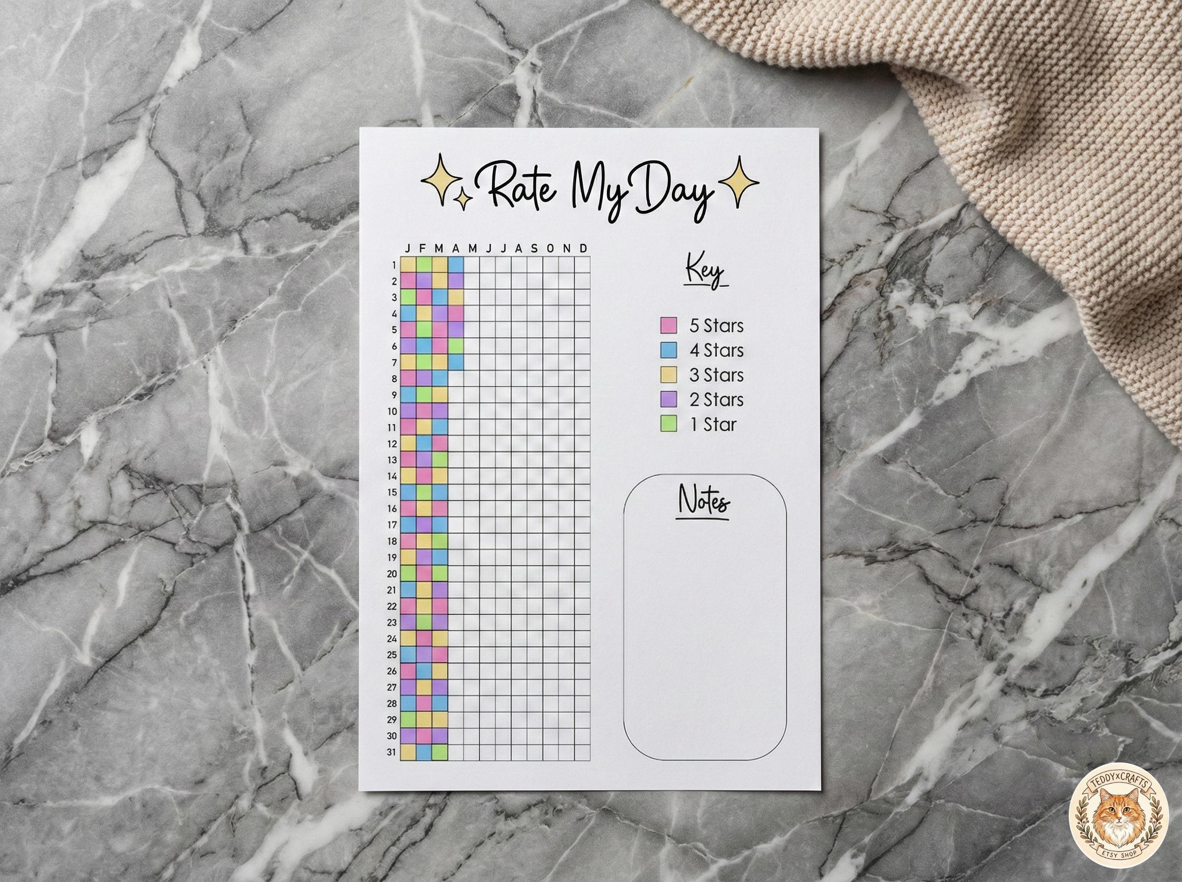 Daily Mood Tracker Printable | Rate My Day Journal Page | Year in ...