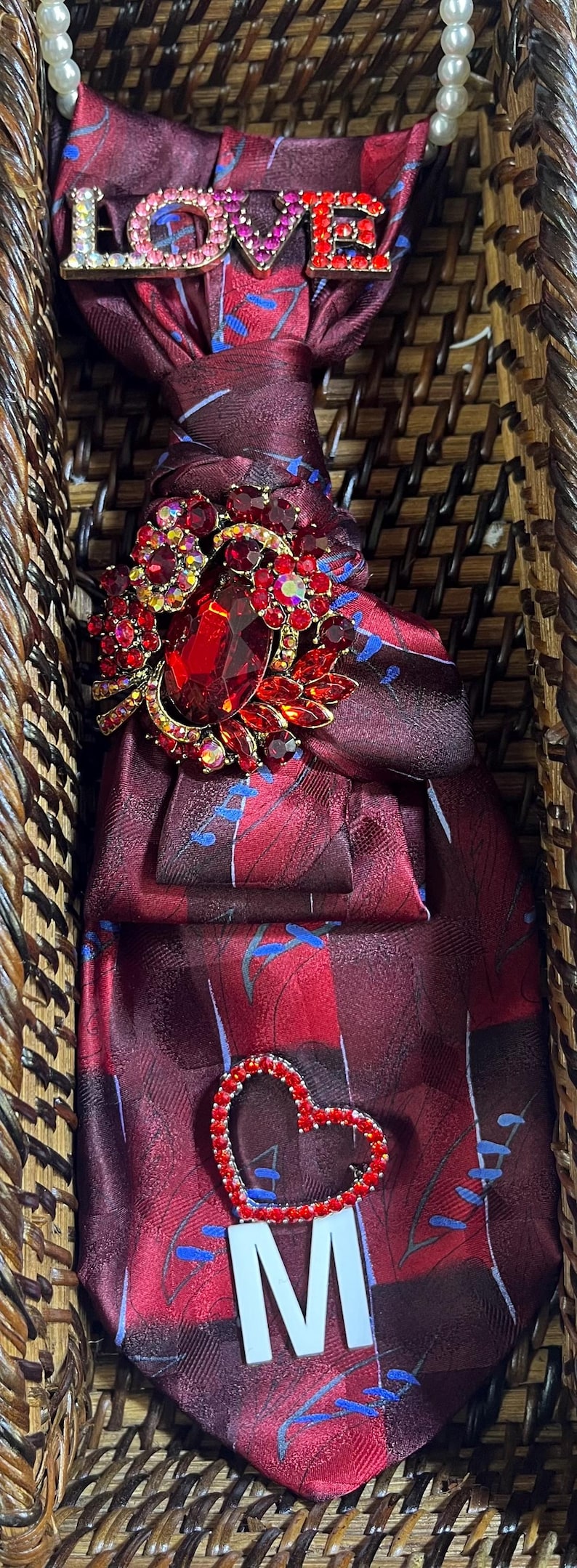 Necktie Necklace Upcycled With Pearls, Leather Pieces, Junk Jewelry ...