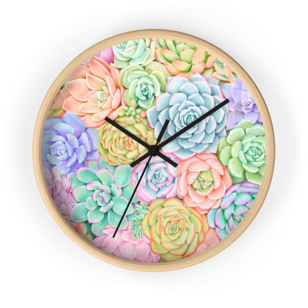 Colorful Watercolor Succulents Wall Clock Realistic Succulent Painting ...