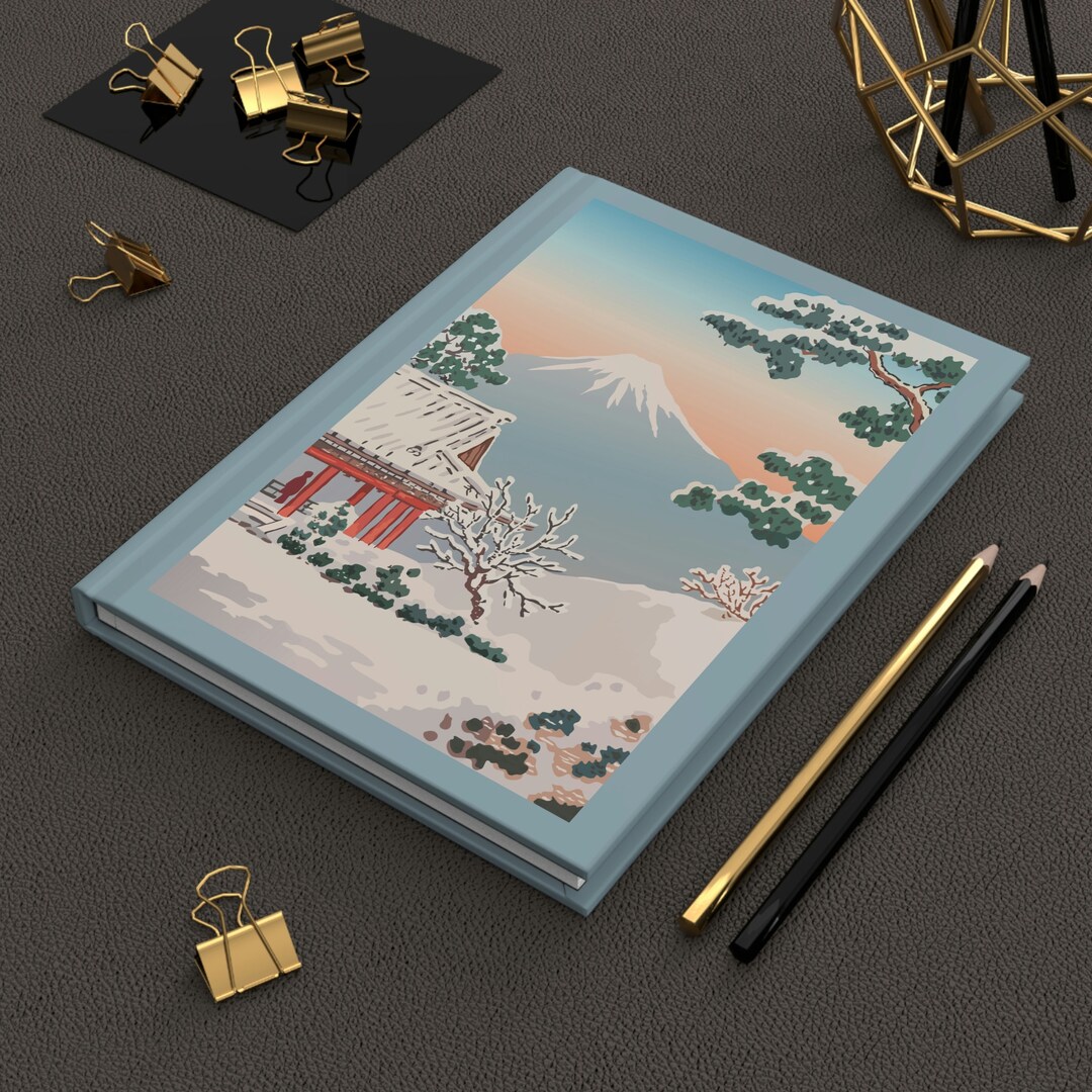 Japanese Art Winter Scene Mountain Fuji Japan Hardcover Journal Classic ...