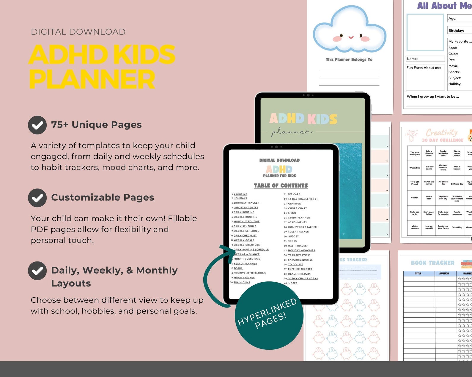 ADHD Digital Planner for Kids, 75 Page Undated PDF Download, ADHD Tools ...