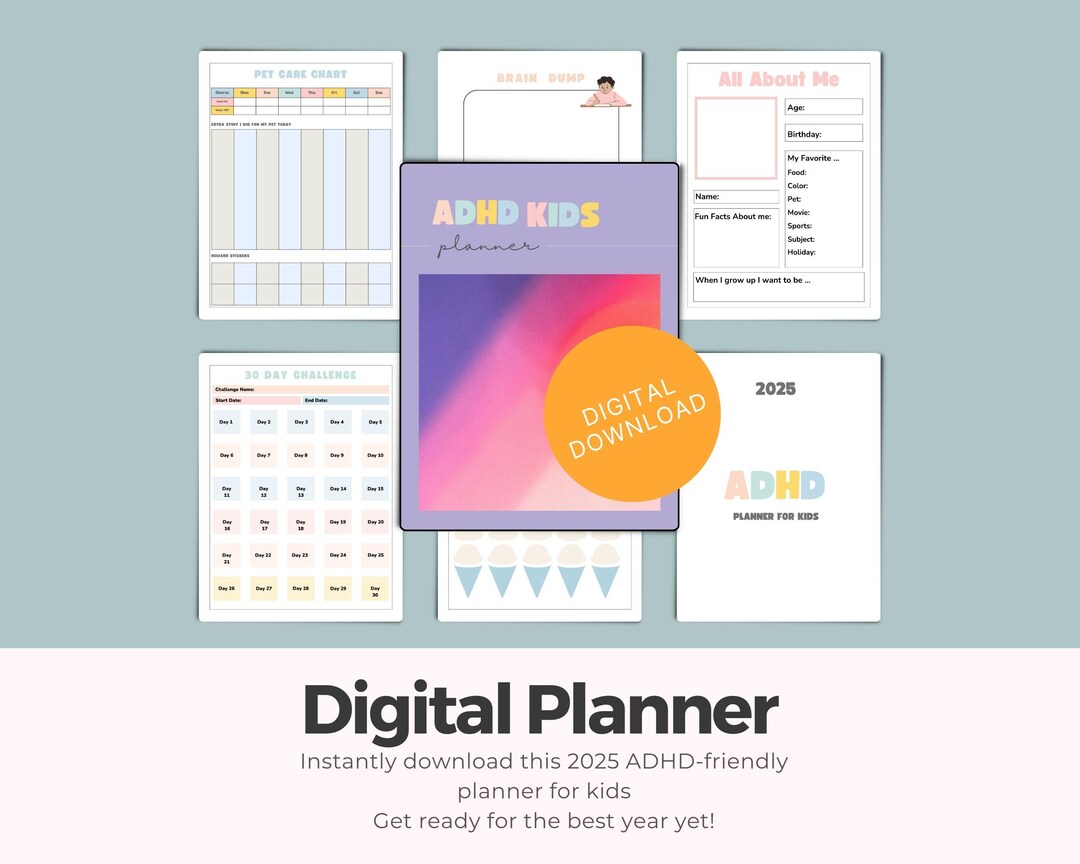 2025 Digital Download ADHD Planner for Kids| Weekly Daily Routine ...