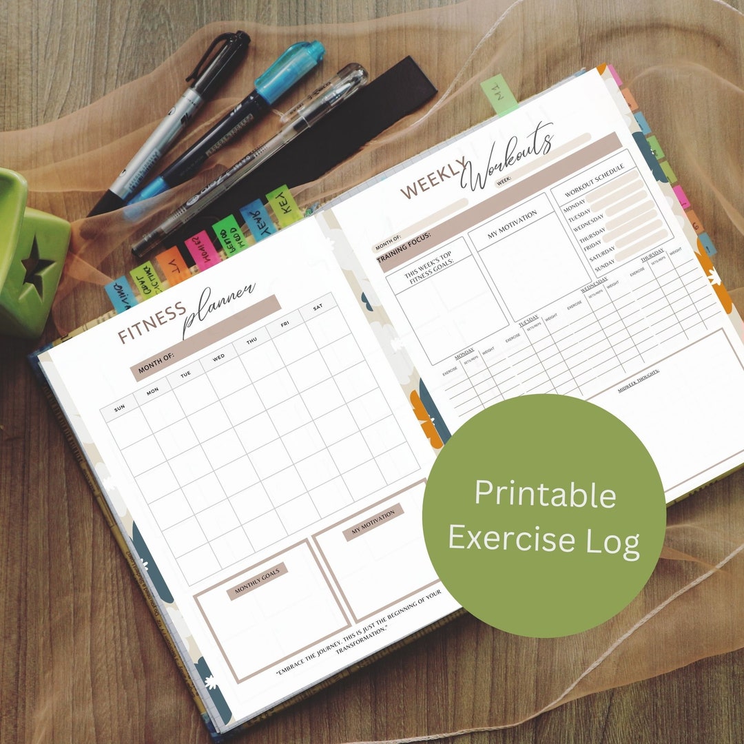 PDF Printable Exercise Planner, Daily Fitness Tracker, Food Log, Habit ...