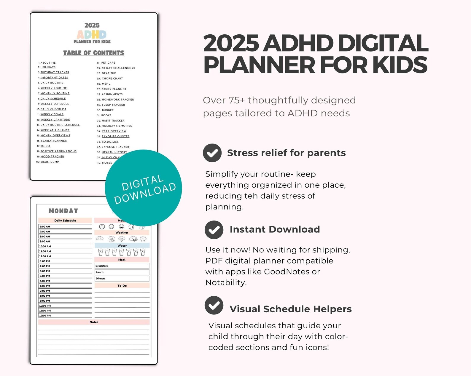 Digital ADHD Planner for Kids| 2025 Digital Download| Customizable ...