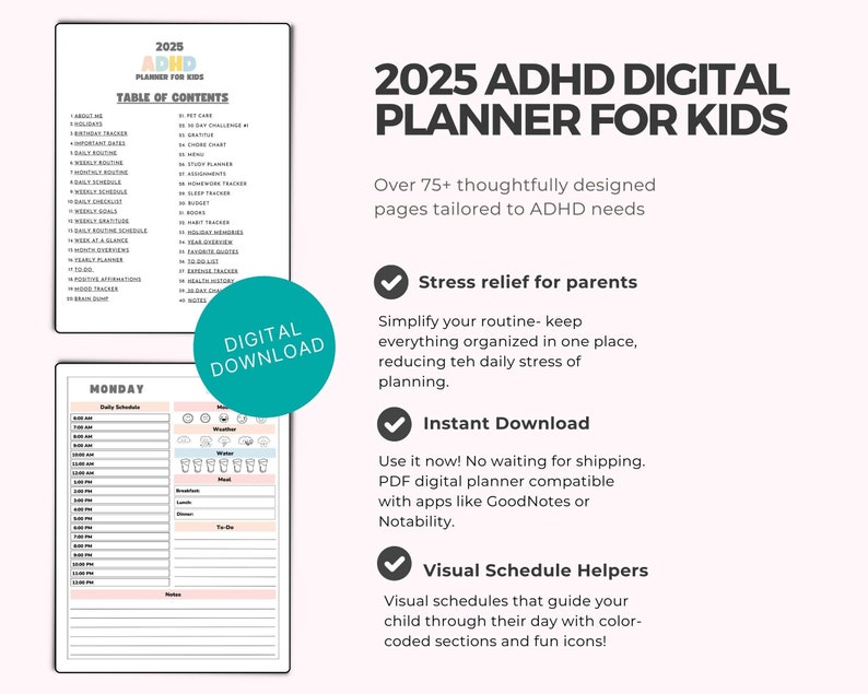 Digital ADHD Planner for Kids| 2025 Digital Download| Customizable ...