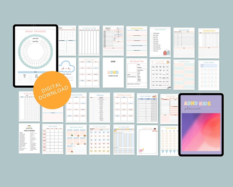 ADHD Digital Planner for Kids| 75+ Page Customizable PDF| Fillable ...