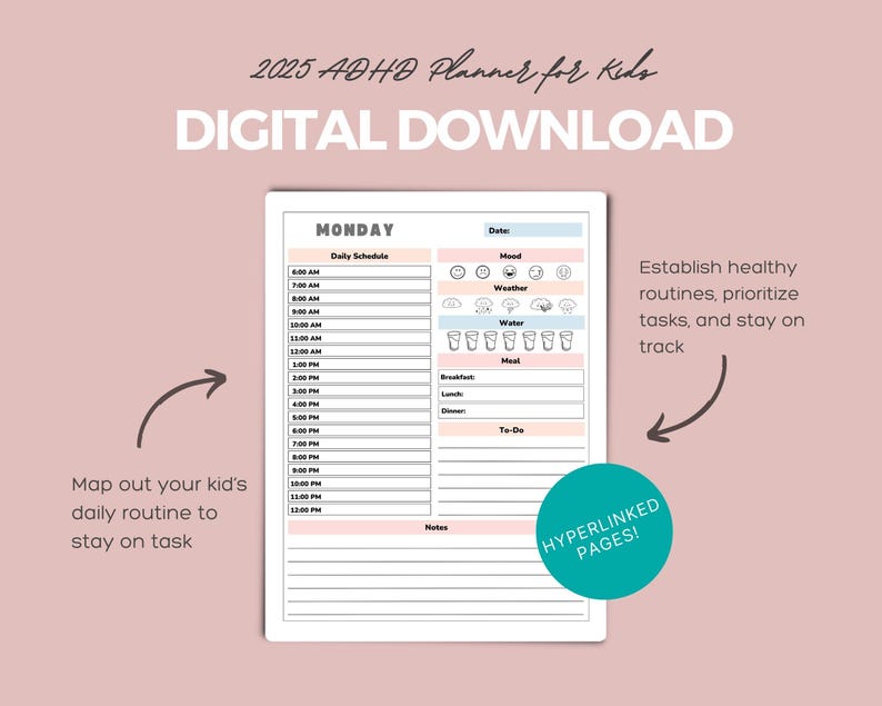 ADHD Digital Planner for Kids| 75+ Page Customizable PDF| Fillable ...