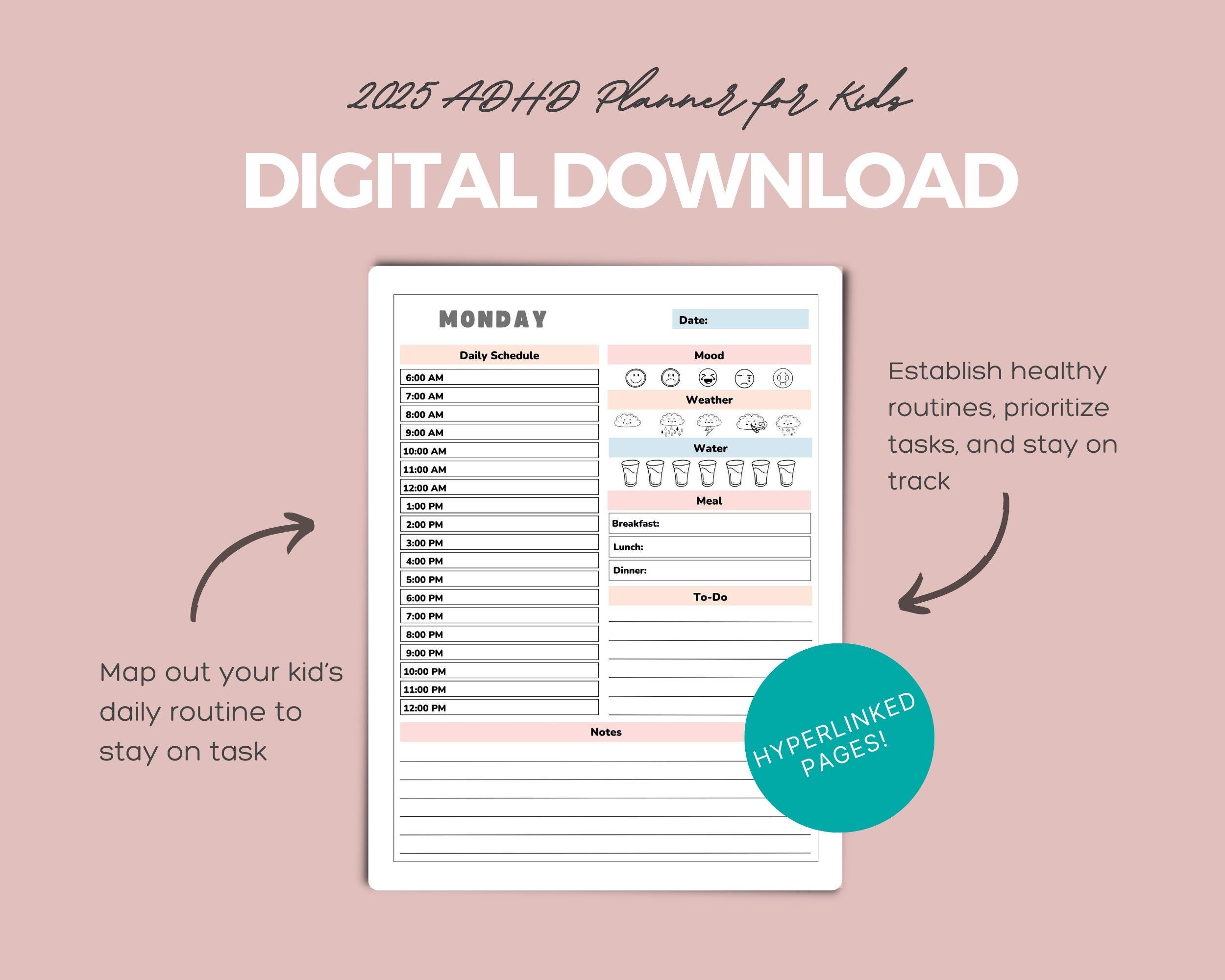 Digital ADHD Planner for Kids| 2025 Digital Download| Customizable ...