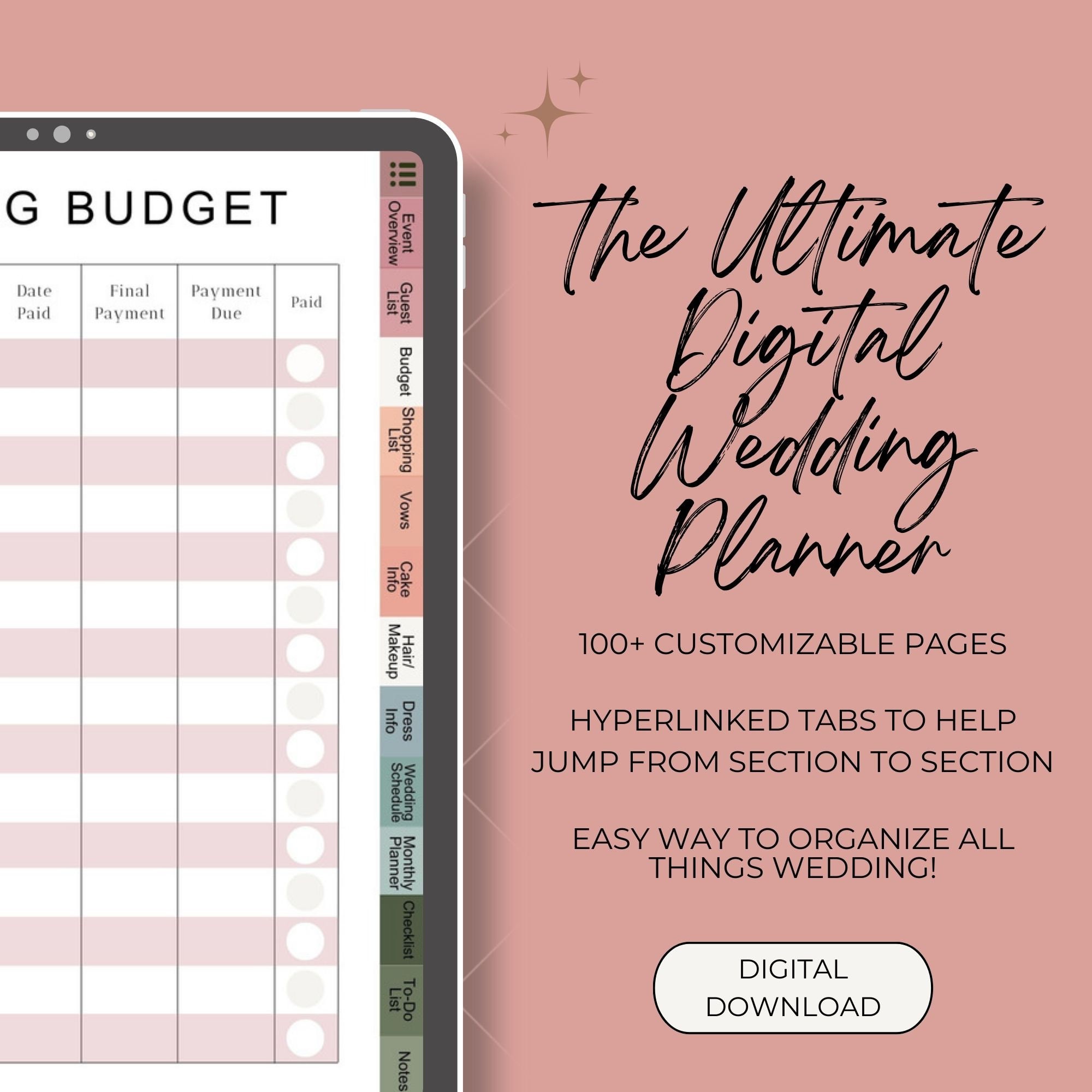 Digital Wedding Planner Custom, Instant Download, Custom Planner ...