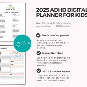 ADHD Digital Planner for Kids| 75+ Page Customizable PDF| Fillable ...