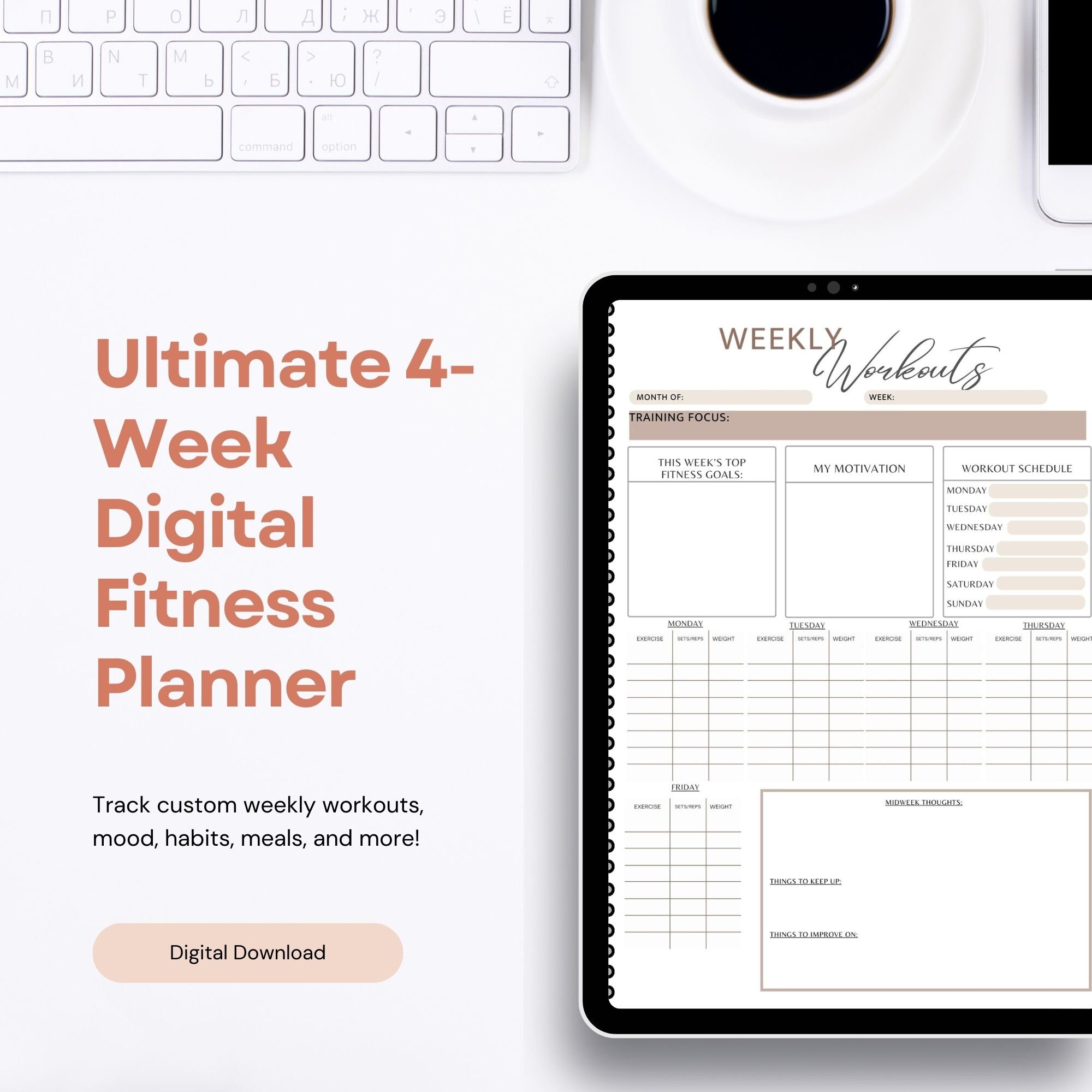 Self Care Custom Fitness Digital Wellness Planner, Digital Workout ...