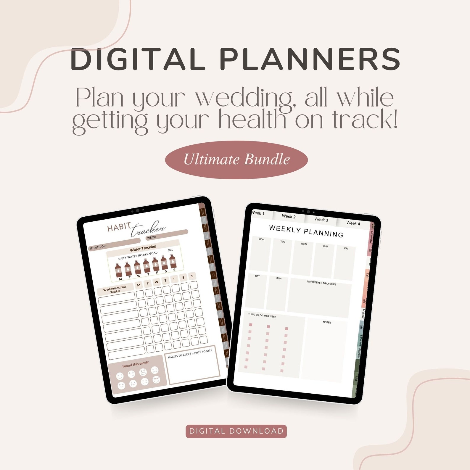 Custom Digital Planner Ultimate Wedding Planner Fitness Planner Planner ...