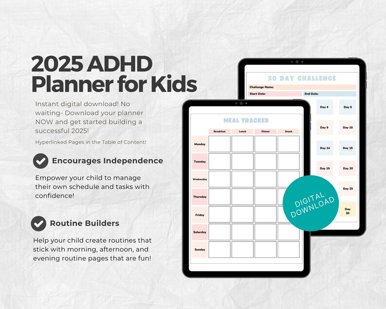 Digital ADHD Planner for Kids| 2025 Digital Download| Customizable ...