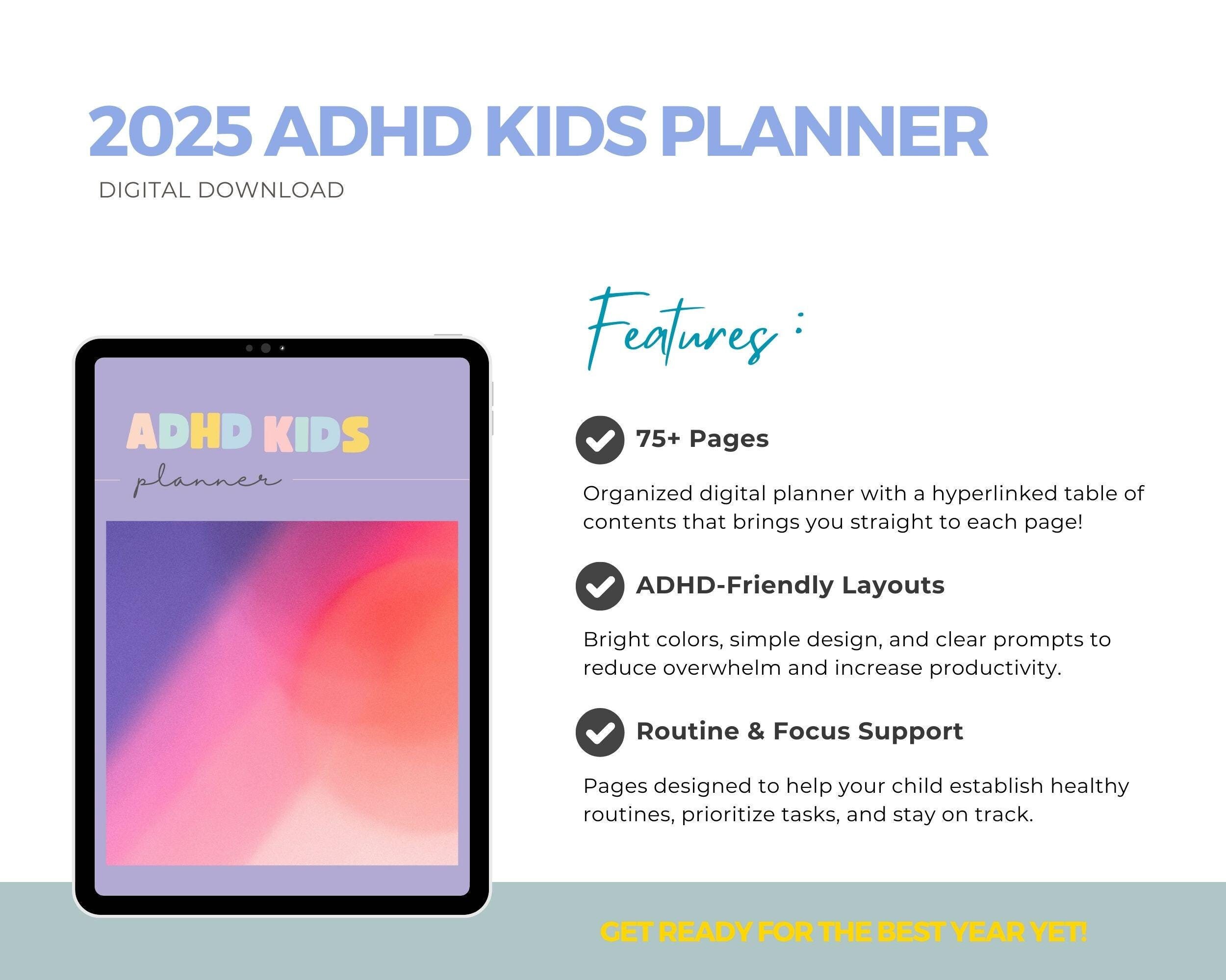 Digital ADHD Planner for Kids| 2025 Digital Download| Customizable ...