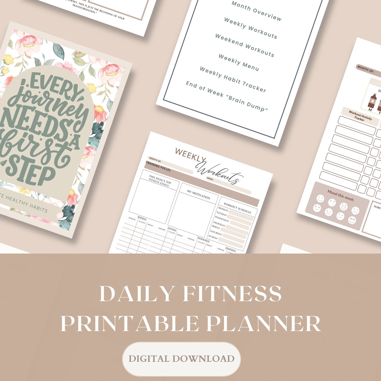 Printable Undated Daily Exercise Planner, Daily Fitness Tracker, Weekly ...